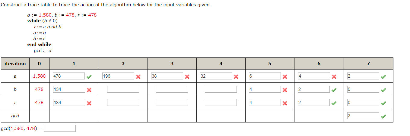 Solved Construct a trace table to trace the action of the | Chegg.com