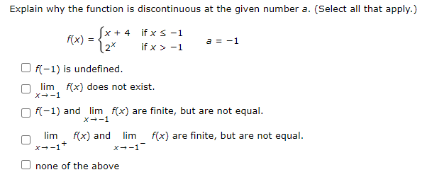 Solved Explain why the function is discontinuous at the | Chegg.com