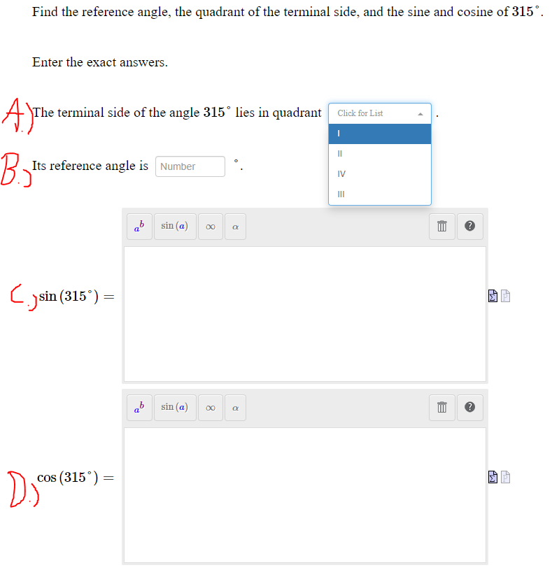 Solved Find the reference angle, the quadrant of the | Chegg.com