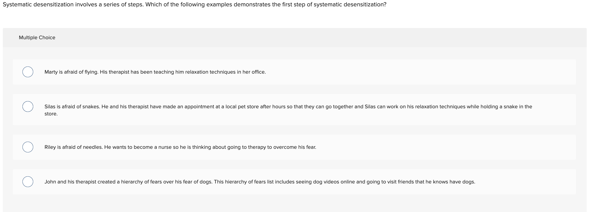 Solved Systematic desensitization involves a series of | Chegg.com