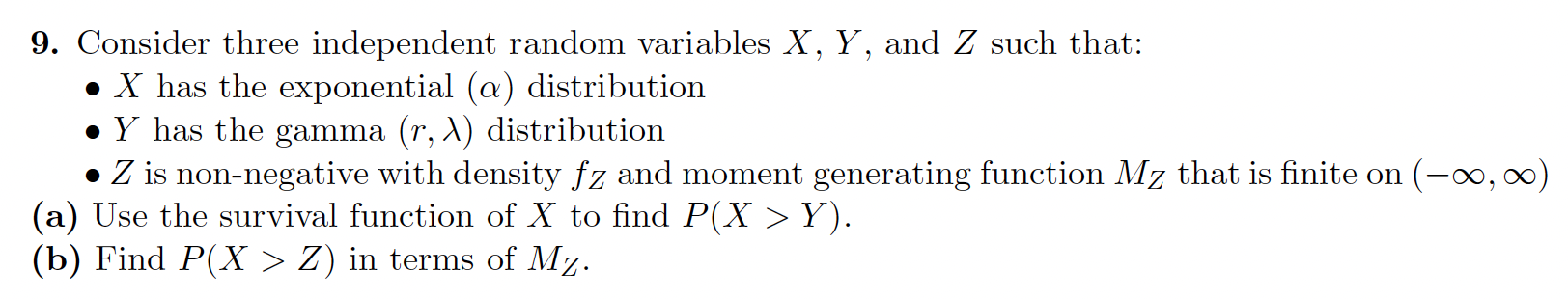 Solved 9. Consider three independent random variables X,Y, | Chegg.com