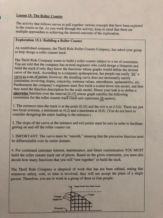 Lesson 15: The Roller Coaster The activity that | Chegg.com