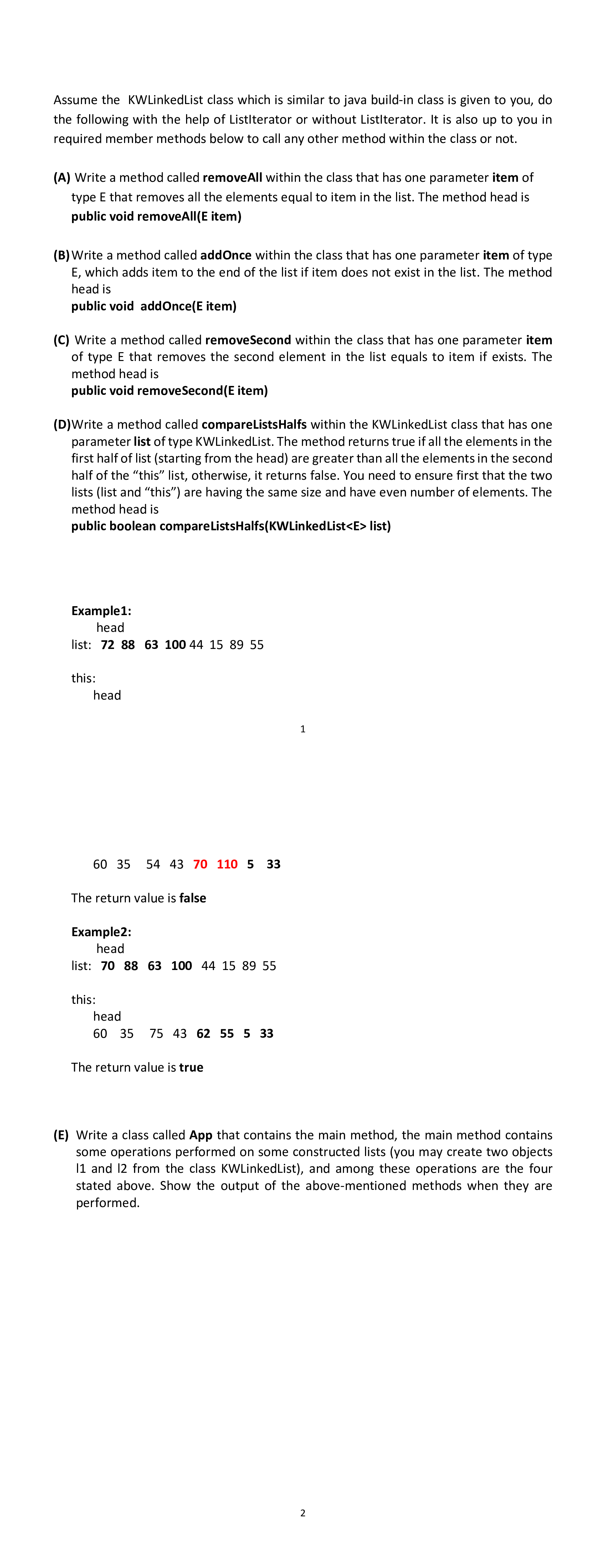 Solved Show the output of the above mentioned methods when | Chegg.com