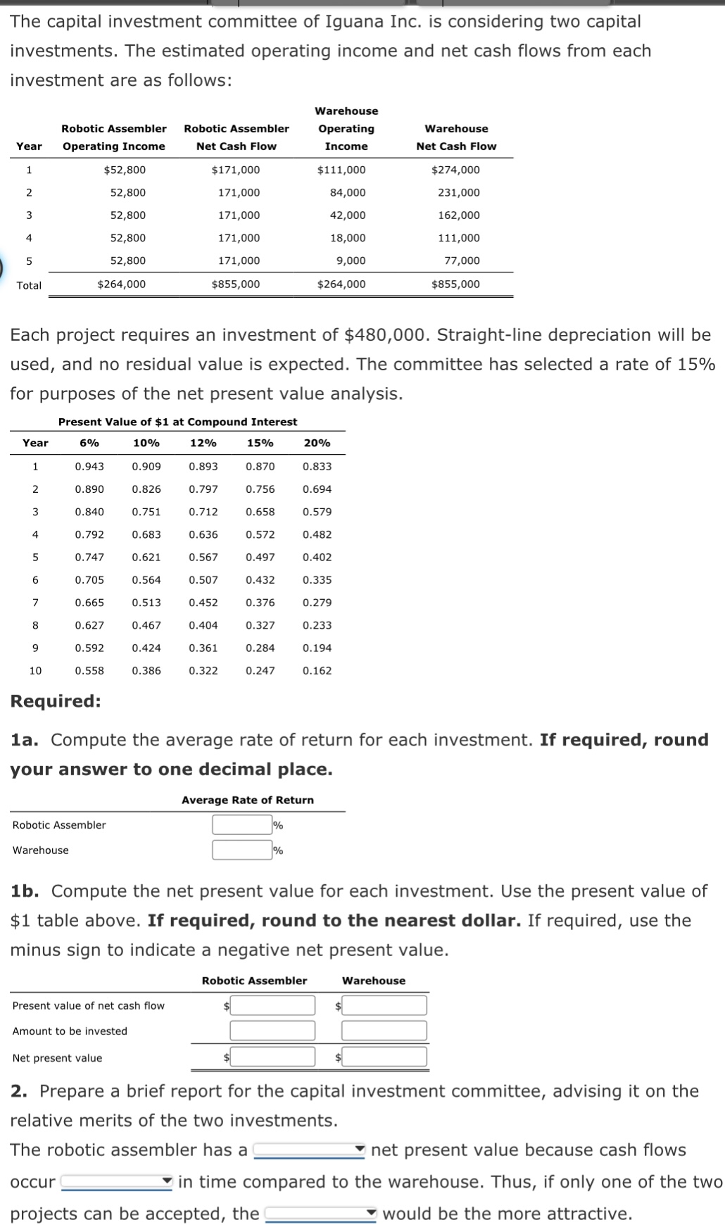 Solved 1b. ﻿Compute the net present value for each | Chegg.com