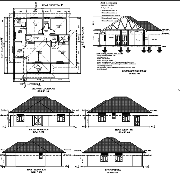 Draw all the plan and section ,front ,back elevation | Chegg.com