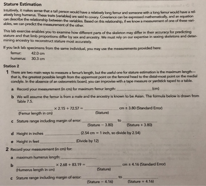 Stature Estimation Intuitively, it makes sense that a | Chegg.com