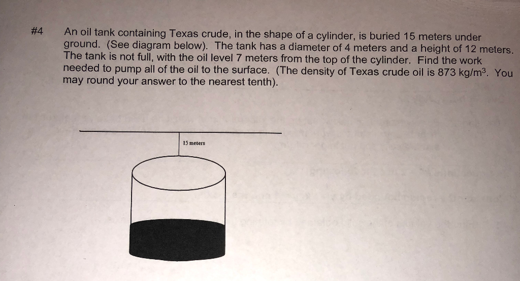 Solved #4 An oil tank containing Texas crude, in the shape | Chegg.com