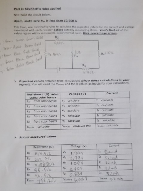Solved Part Kirchhoff's rules applied Now build the circuit | Chegg.com