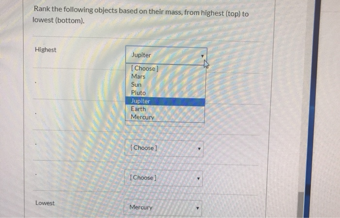 Solved Rank the following objects based on their average | Chegg.com