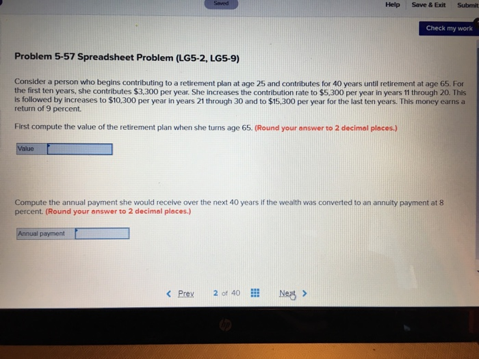 Solved Saved Help Save & Exit Submit Check my work Problem | Chegg.com