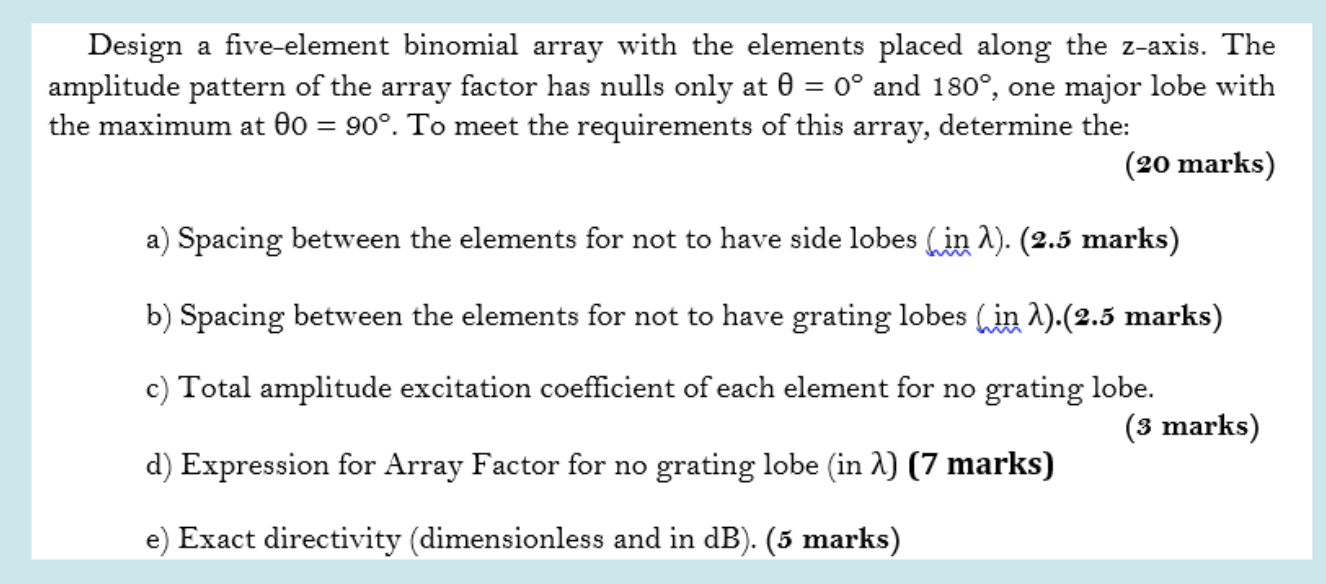Solved Design a five-element binomial array with the | Chegg.com