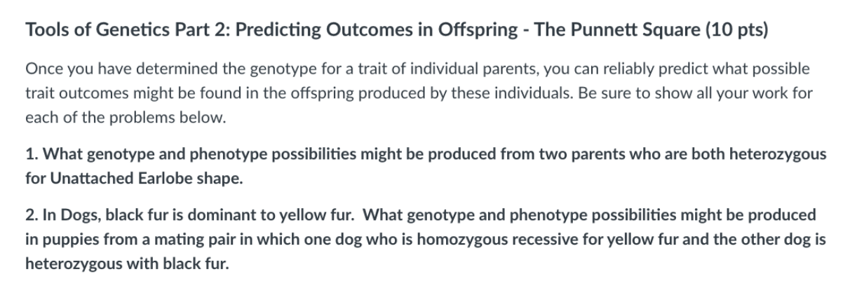 Solved Tools of Genetics Part 2: Predicting Outcomes in | Chegg.com