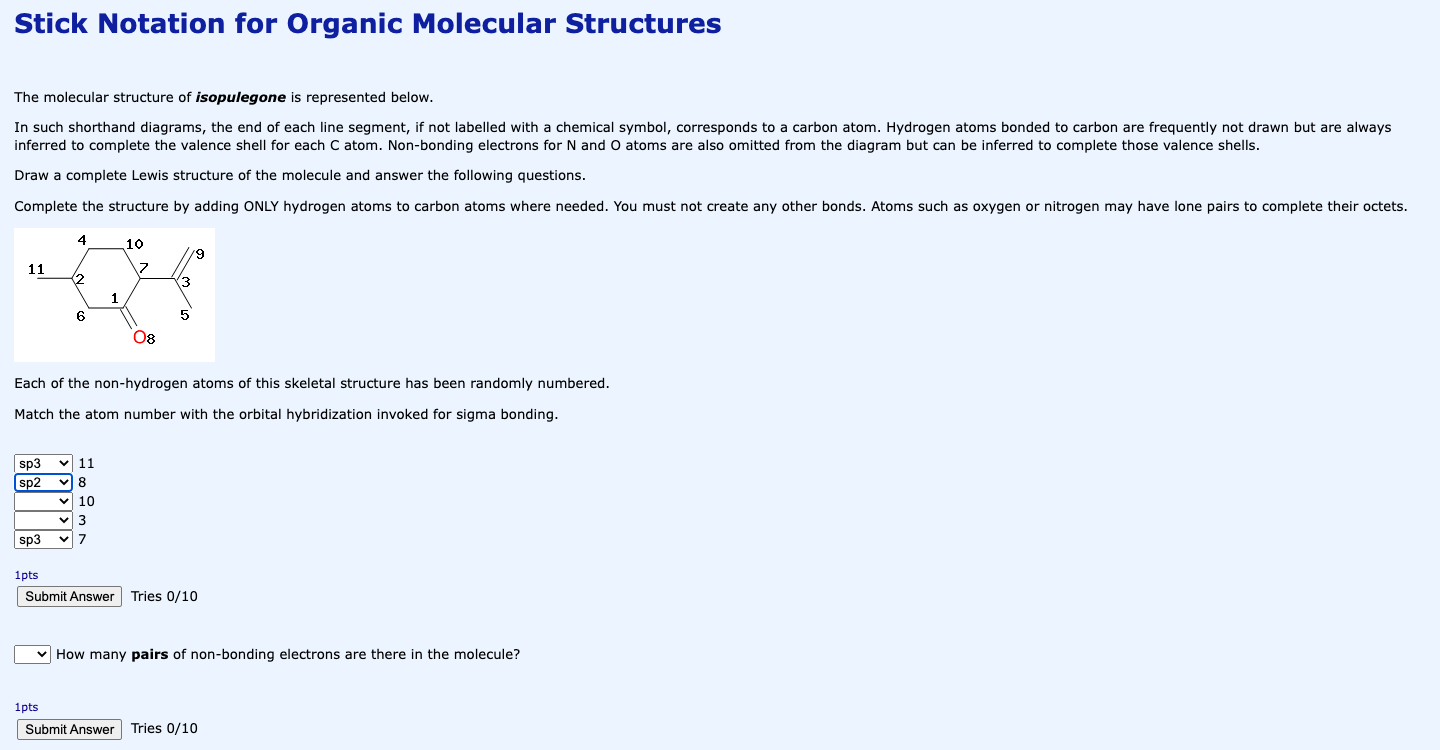 Solved Stick Notation for Organic Molecular Structures The | Chegg.com