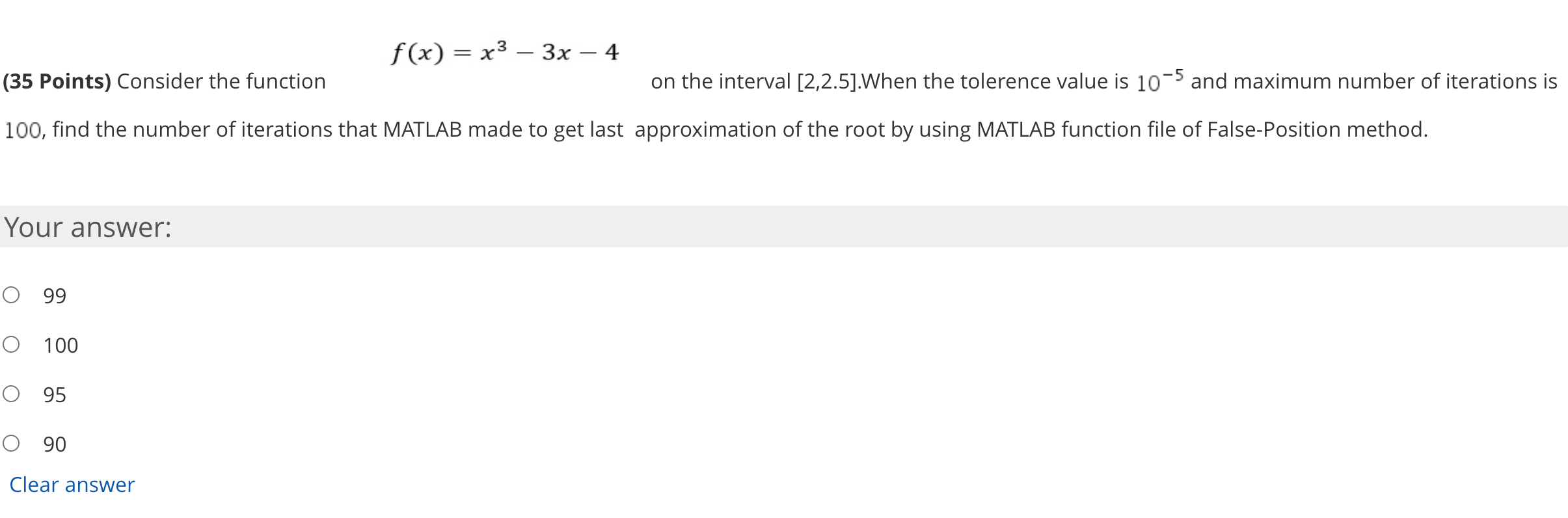 Solved f(x) = x3 – 3x – 4 = (35 Points) Consider the | Chegg.com