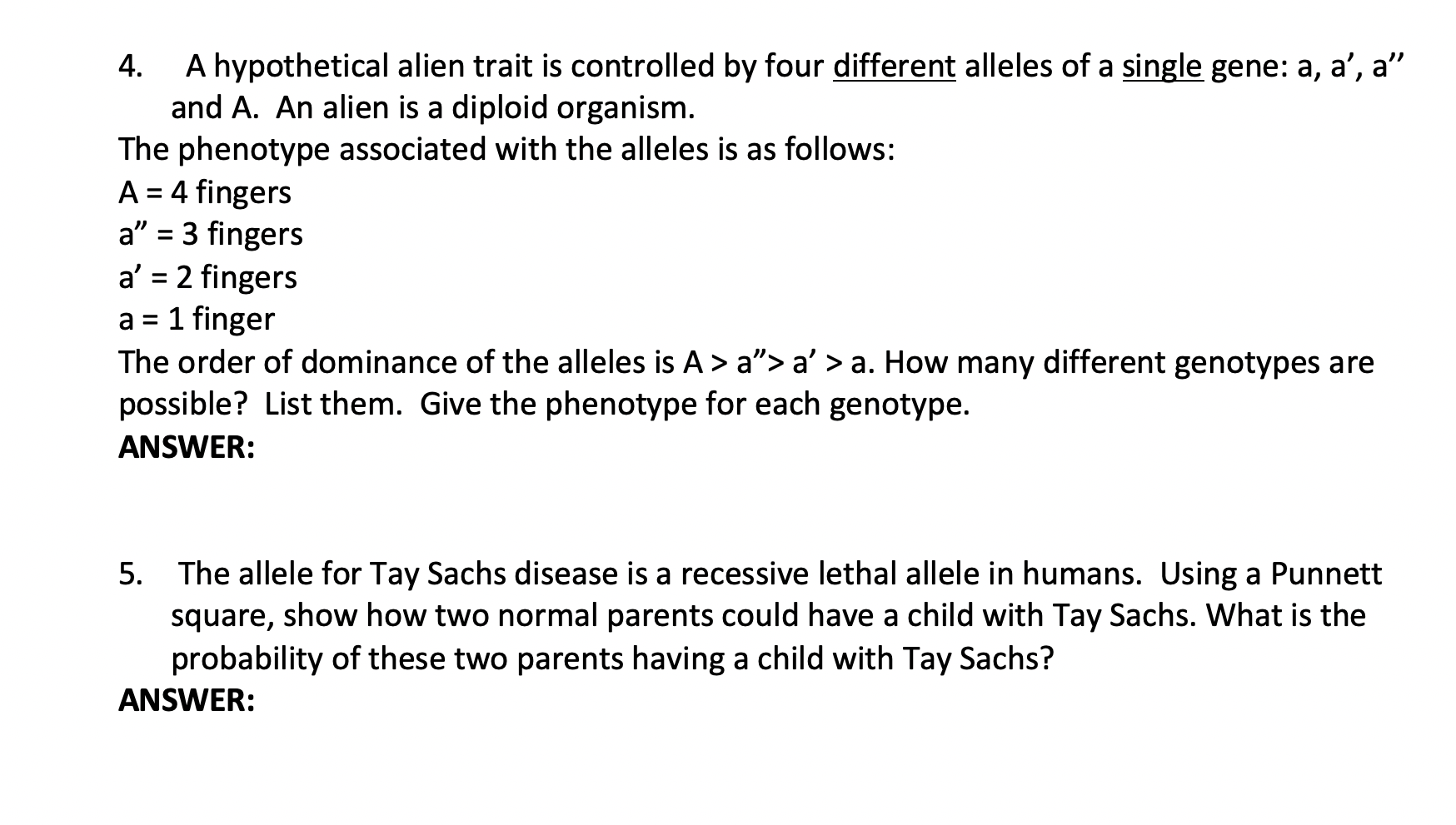 4. A hypothetical alien trait is controlled by four | Chegg.com