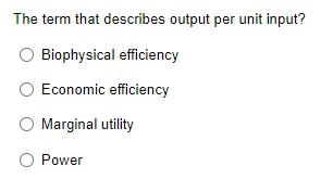 Solved The term that describes output per unit input? | Chegg.com