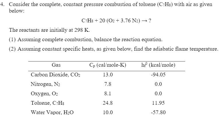 Solved 4. Consider the complete, constant pressure | Chegg.com