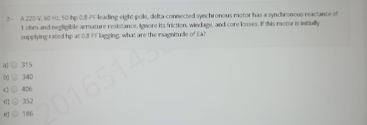 Solved 3- A 220-V, 60 Hz, 50 hp 0.8-PF-leading eight pole, | Chegg.com