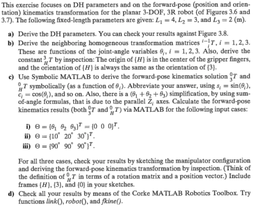 Solved This exercise focuses on DH parameters and on the | Chegg.com