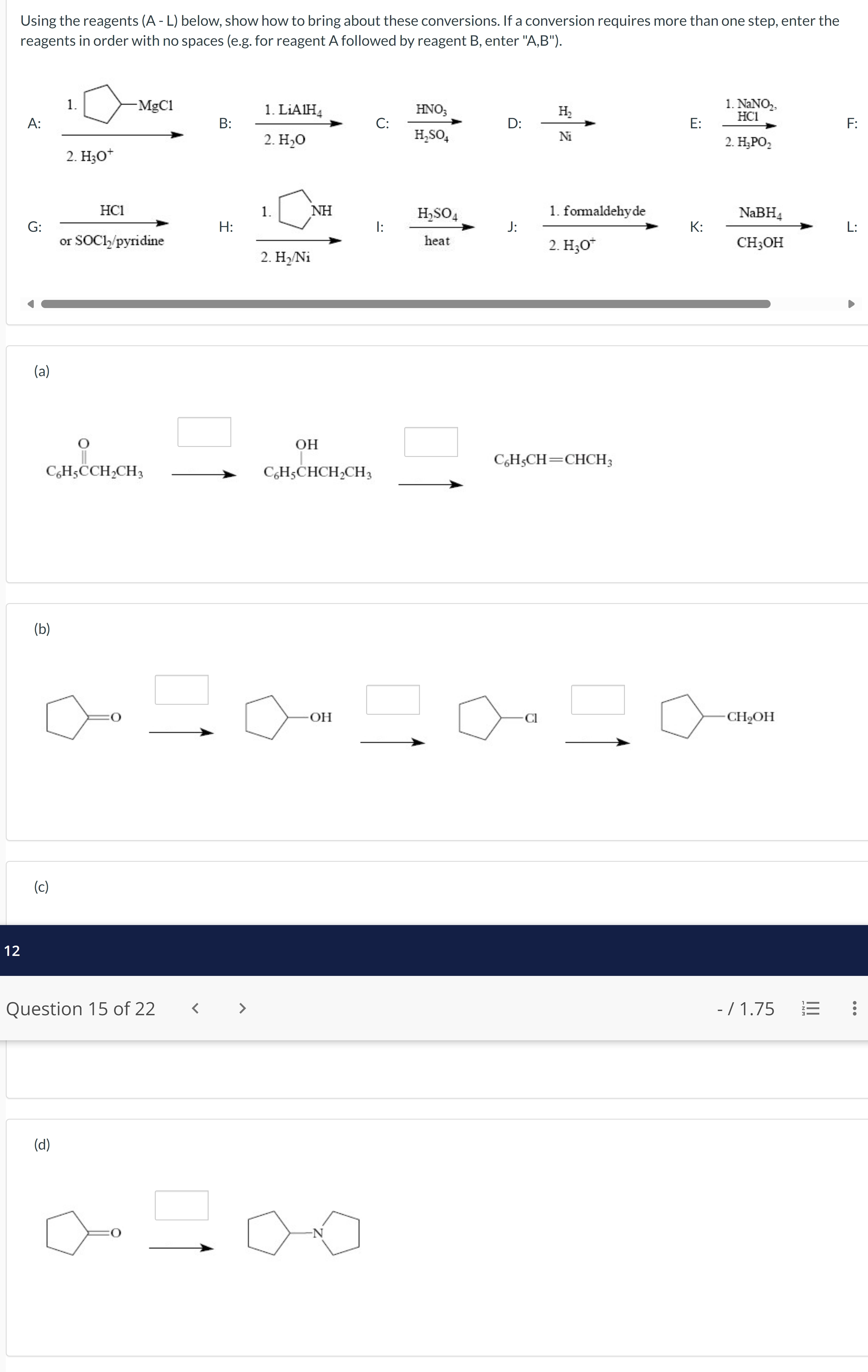 Solved Using the reagents (A-L) ﻿below, show how to bring | Chegg.com