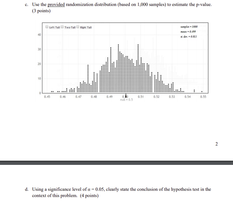 Solved c. Use the provided randomization distribution (based | Chegg.com