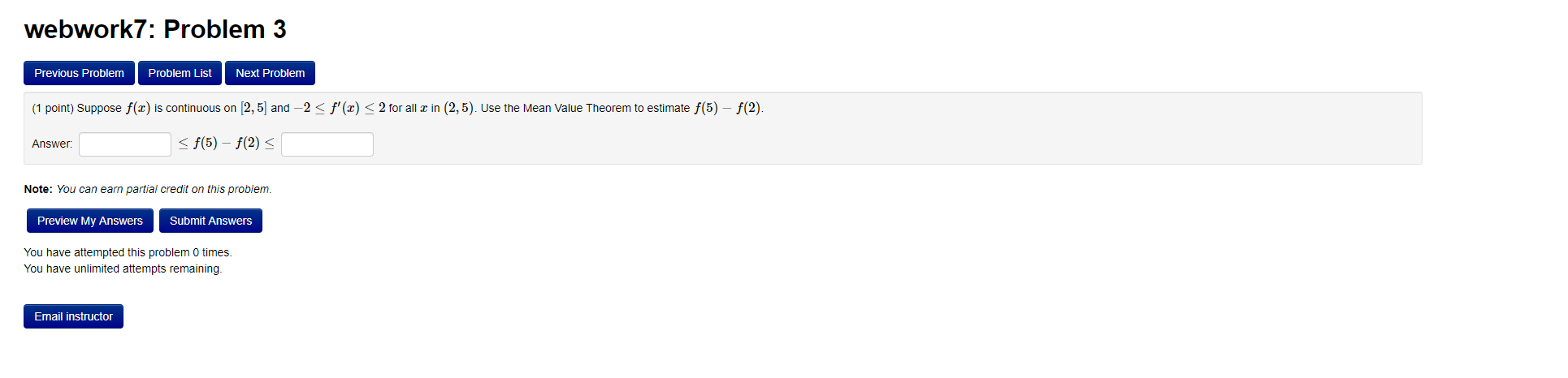 Solved webwork7: Problem 2 Previous Problem Problem List | Chegg.com