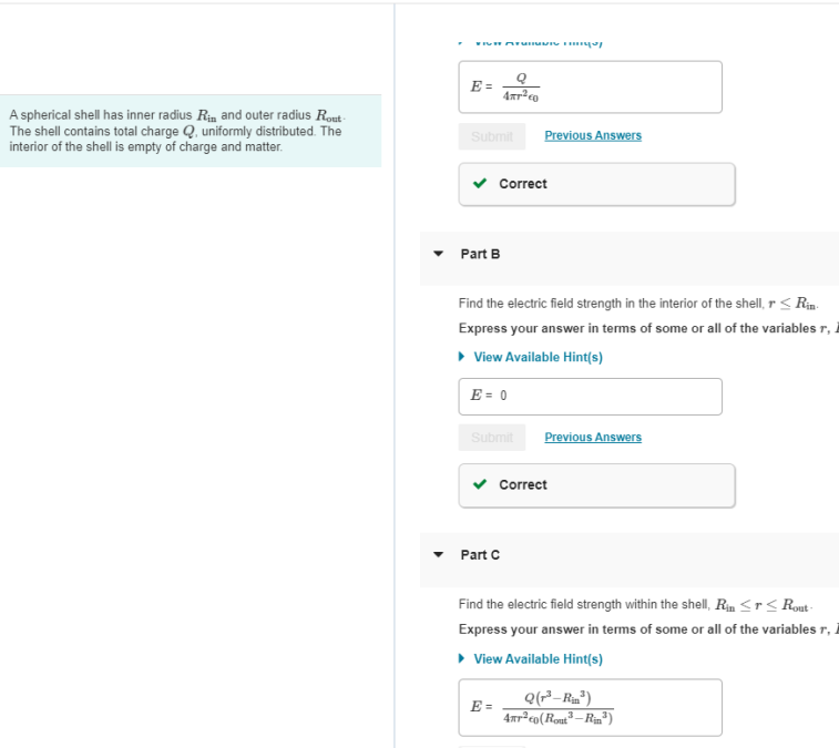 Solved A spherical shell has inner radius Rin and outer | Chegg.com