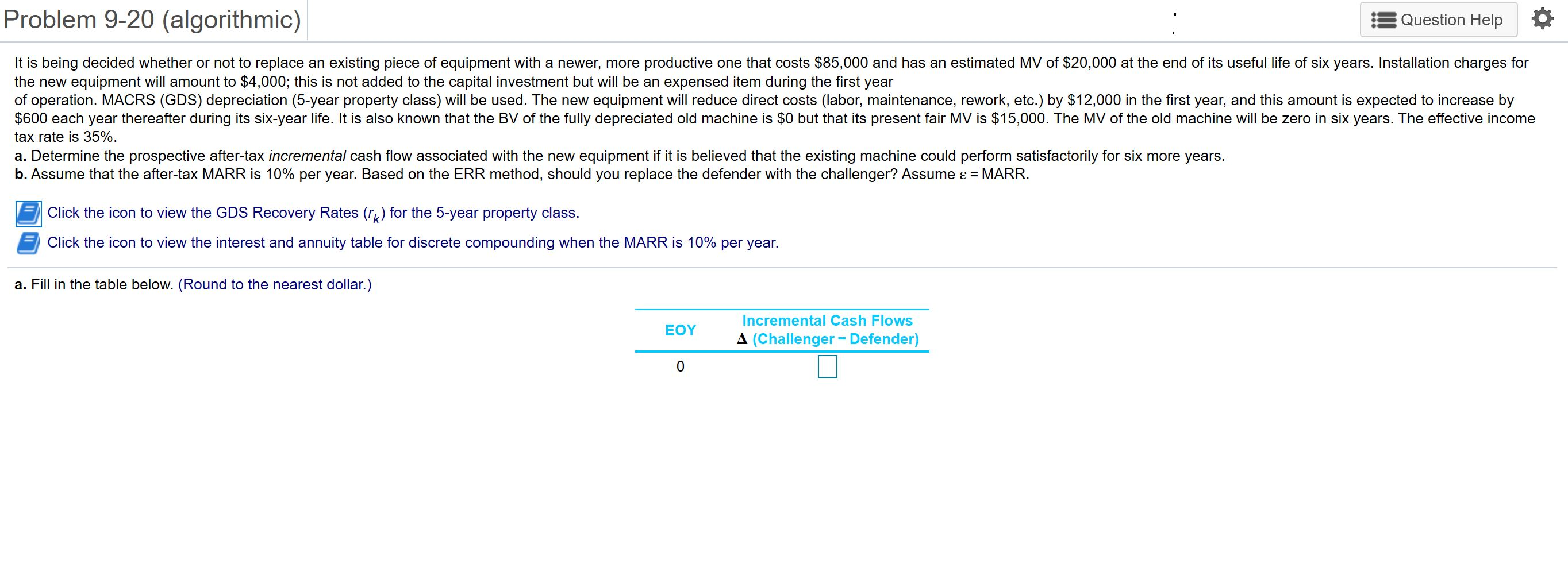 Problem 9-20 (algorithmic) Question Help It is being | Chegg.com