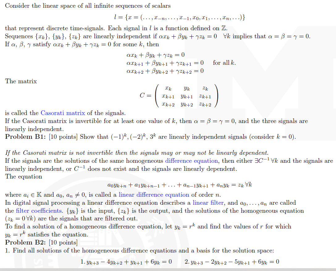 Solved Consider the linear space of all infinite sequences | Chegg.com