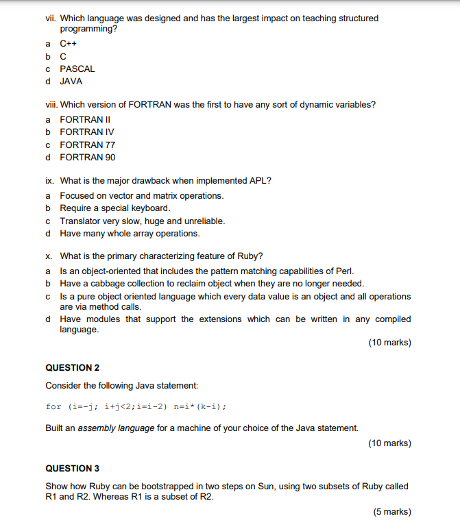 Solved vii. Which language was designed and has the largest | Chegg.com