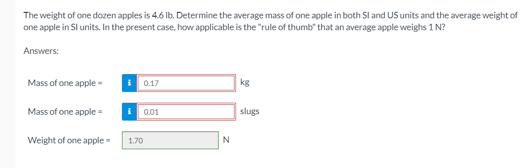 Solved The weight of one dozen apples is 4.6 lb. Determine | Chegg.com