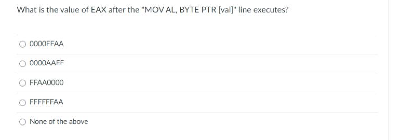 Solved What is the value of EAX after each of the lines of | Chegg.com