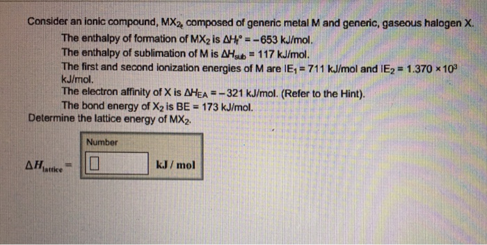 Solved Consider an ionic compound, MX2 composed of generic | Chegg.com
