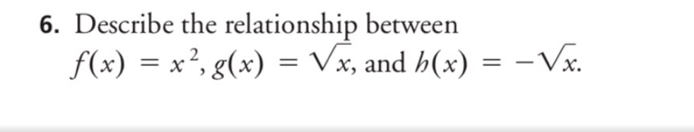 Solved 6. Describe the relationship between f(x)=x2,g(x)=x, | Chegg.com