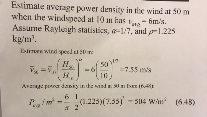 Solved Estimate average power density in the wind at 50 m | Chegg.com