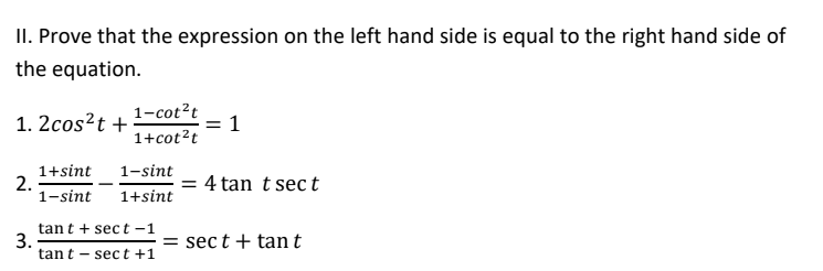 Solved II. Prove that the expression on the left hand side | Chegg.com
