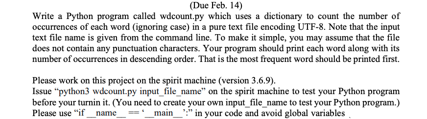 Solved (Due Feb. 14) Write a Python program called | Chegg.com