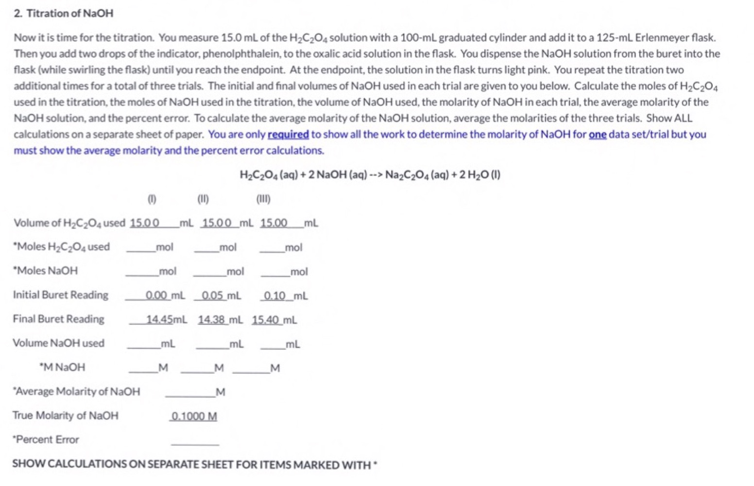 Solved Titration of NaOH. Calculate average molarity of NaOH | Chegg.com