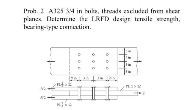 Solved Prob. 2 A325 3/4 in bolts, threads excluded from | Chegg.com