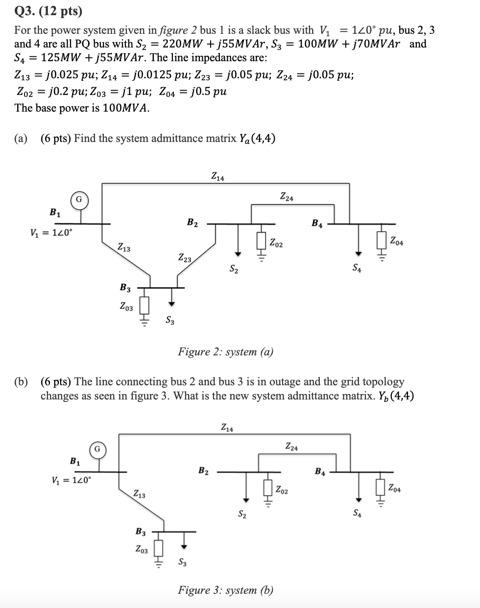Solved Q3. (12 pts) For the power system given in figure 2 | Chegg.com