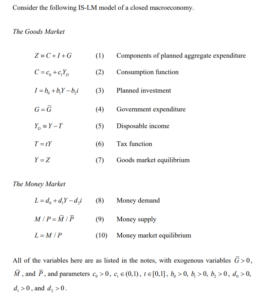 Solved Consider the following IS-LM model of a closed | Chegg.com
