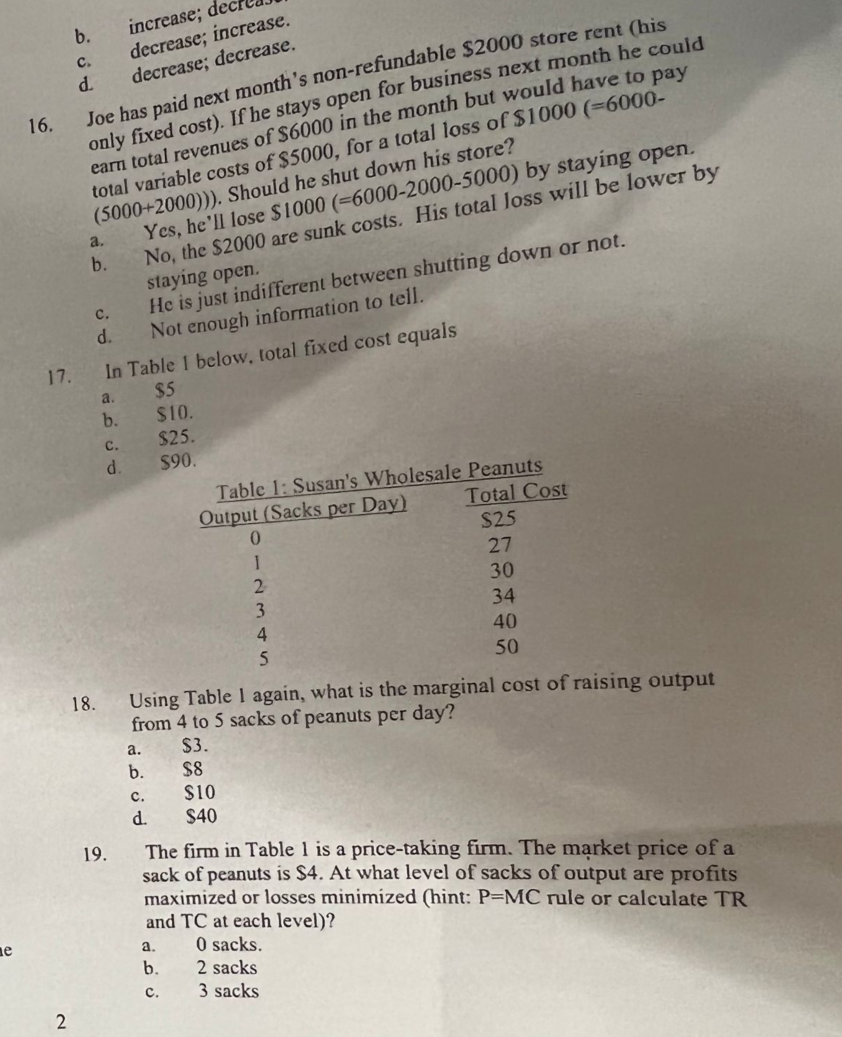 Solved Increase De C Decrease Increase Decrease Chegg