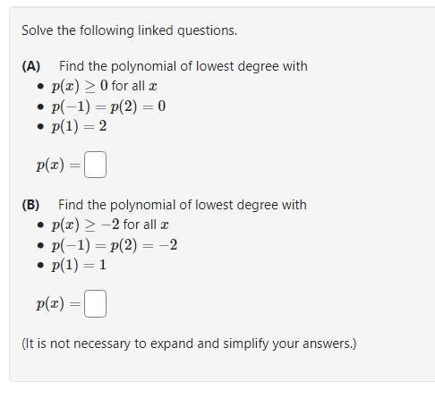 Solved Solve the following linked questions. (A) Find the | Chegg.com