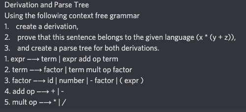 Solved Derivation and Parse Tree Using the following context | Chegg.com