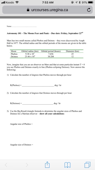 Solved ..Il Koodo令 7:53 AM @ア* 91% 슬 urcourses.uregina.ca | Chegg.com