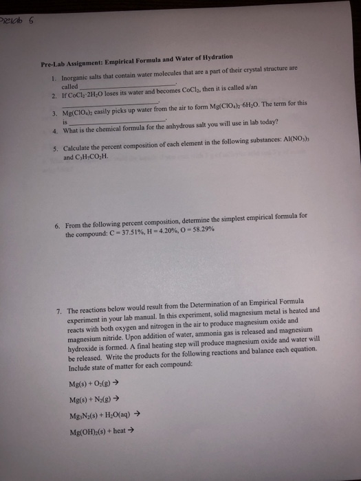 Solved Pre-Lab Assignment: Empirical Formula and Water of | Chegg.com
