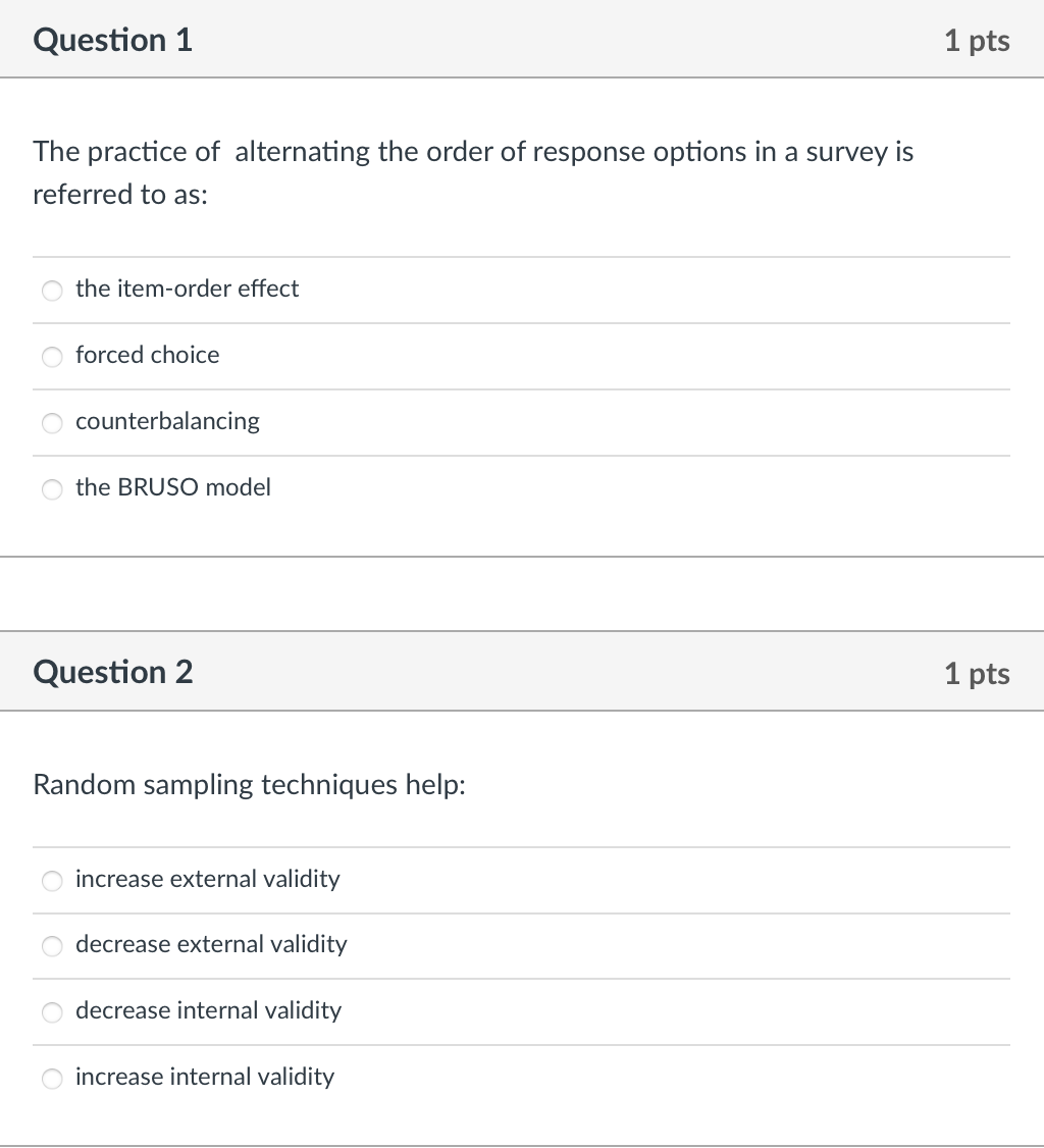 Solved The practice of alternating the order of response | Chegg.com