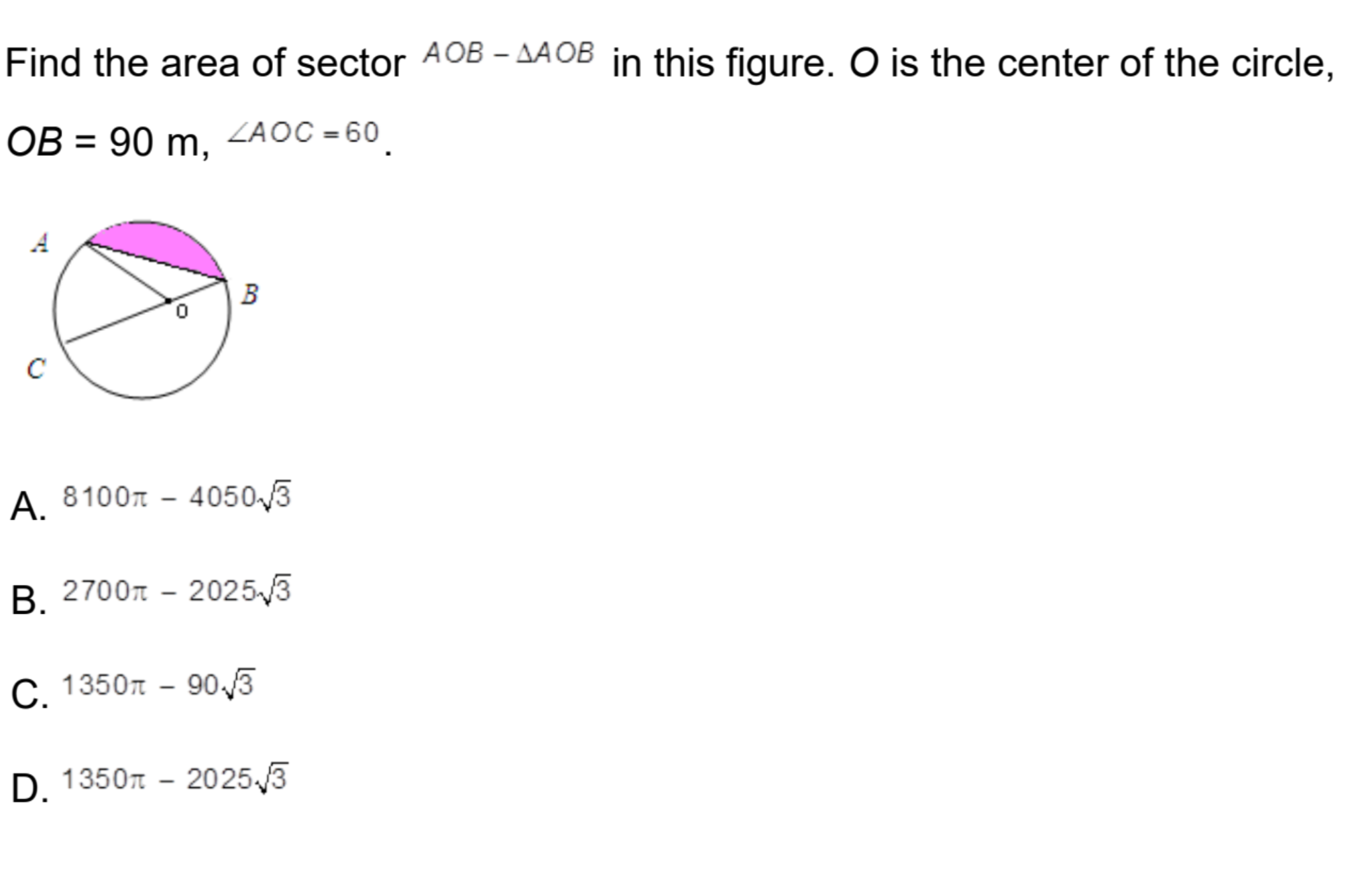 Solved Find the area of sector AOB-???AOB in this figure. O | Chegg.com