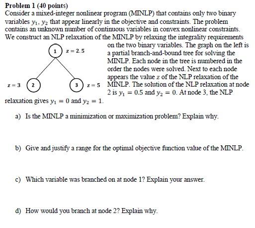 Solved Problem 1 (40 points) Consider a mixed-integer | Chegg.com Solved Problem 1 (40 points) Consider a mixed-integer | Chegg.com