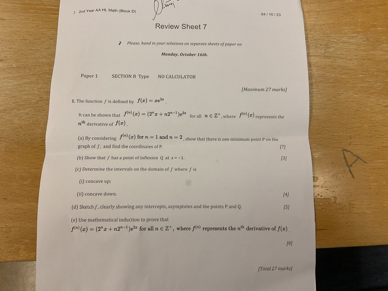 Solved 1 2nd Year AA HL Math (Block D)0410?23Review Sheet | Chegg.com